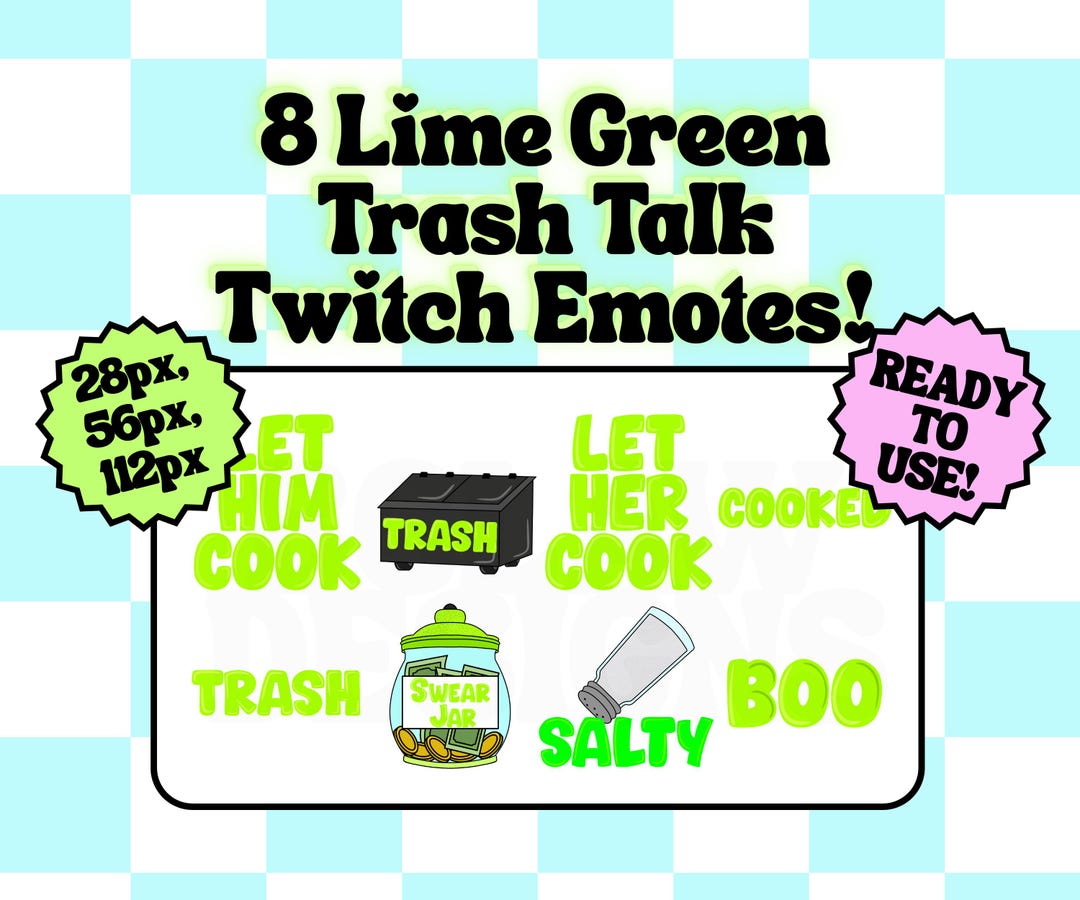 Lime Green Trash Talking Twitch Emotes: 3-pack Streaming Graphics ...