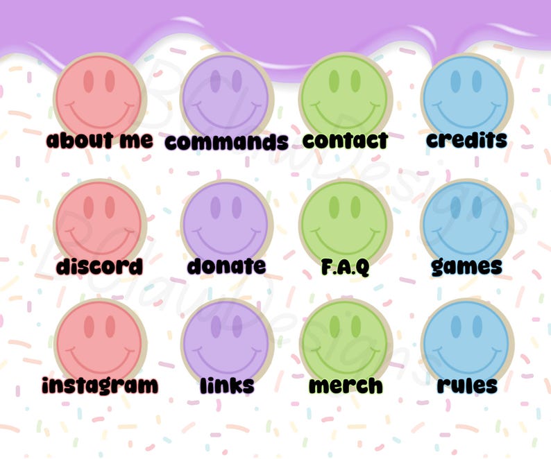 Smiley Sugar Cookie Twitch Panels: Streamer Profile Icon Set (digital ...