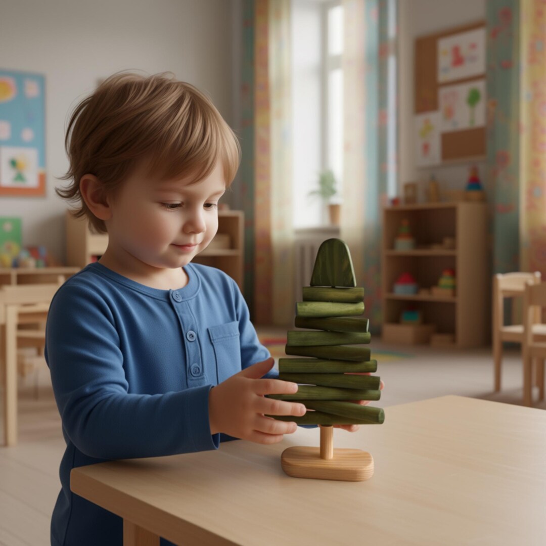 Montessori Wooden Christmas Tree Toy: Rotating Branches, Eco Gift for ...