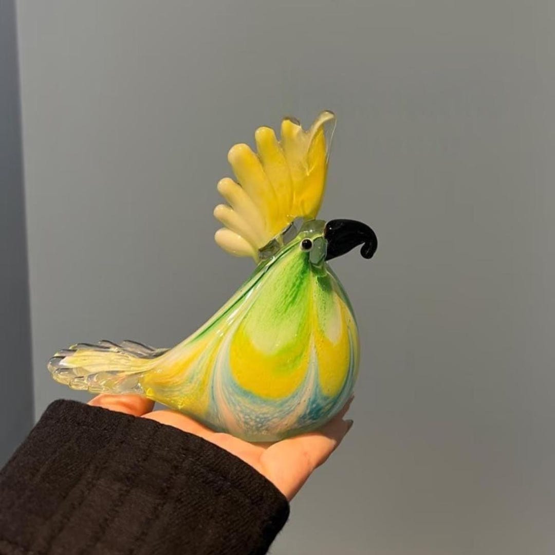 Glass Cockatoo Figurine – Blown Glass Bird, Handmade Parrot Statue ...