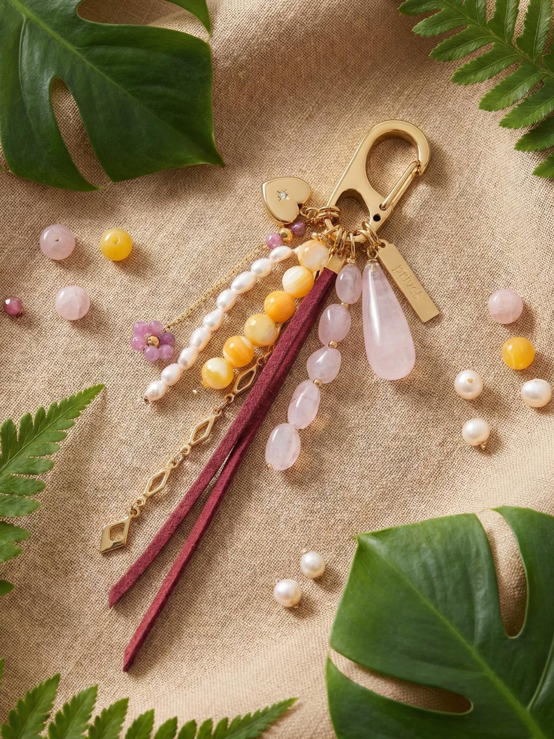 Valencia Bloom Bag Charm – Pink Tourmaline, Rose Quartz & Pearl Bag ...