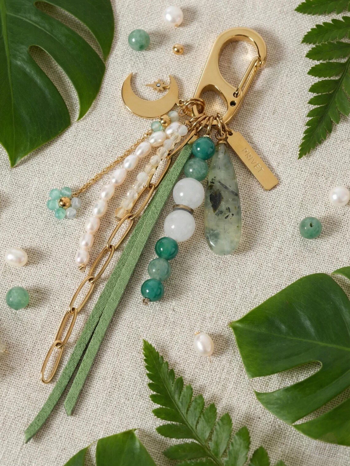 Jade Caravan Bag Charm – Green Gemstone & Pearl Bag Charm | Handmade ...