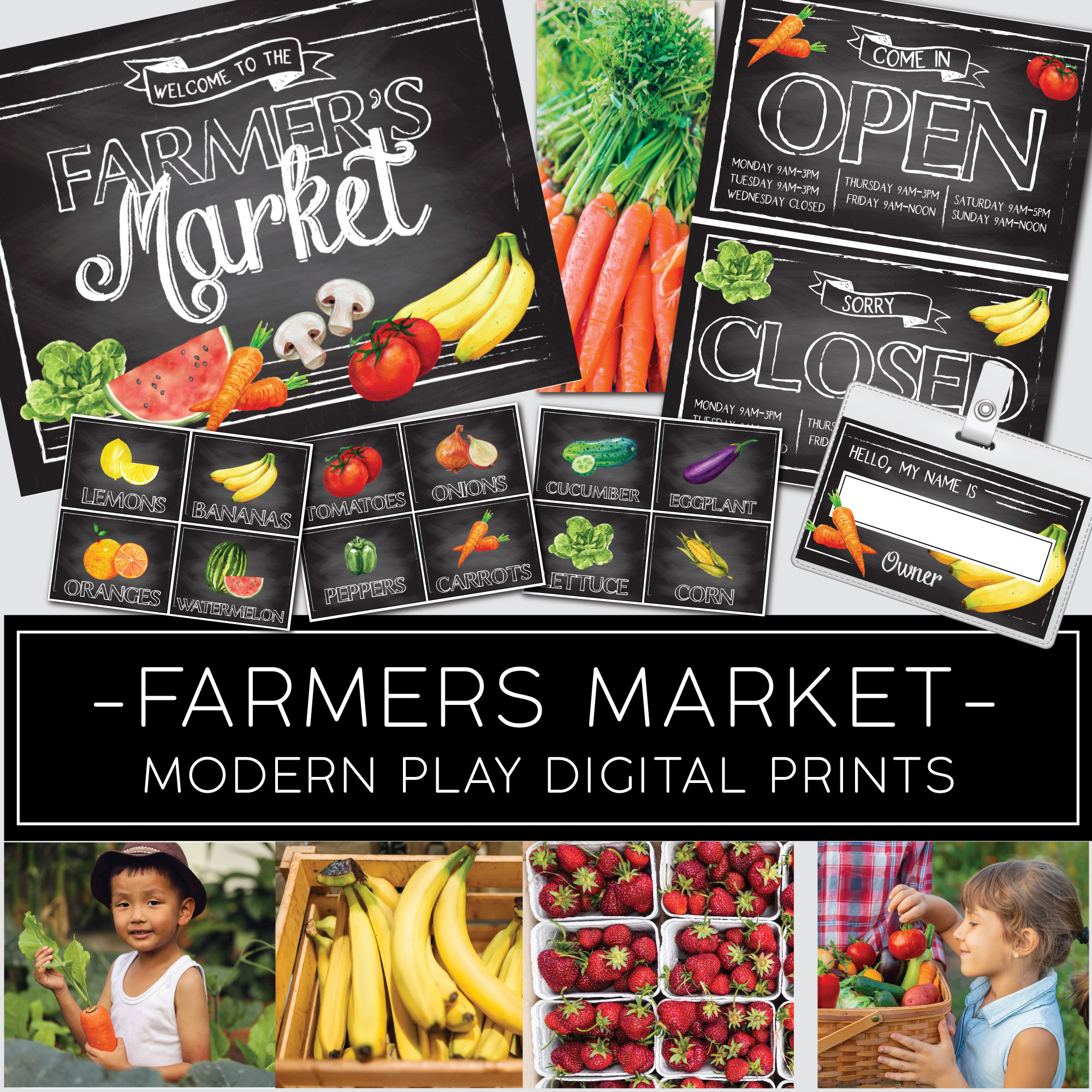 Kids Pretend Play Farmers Market: Printable Dramatic Play Set (PDF) - Etsy