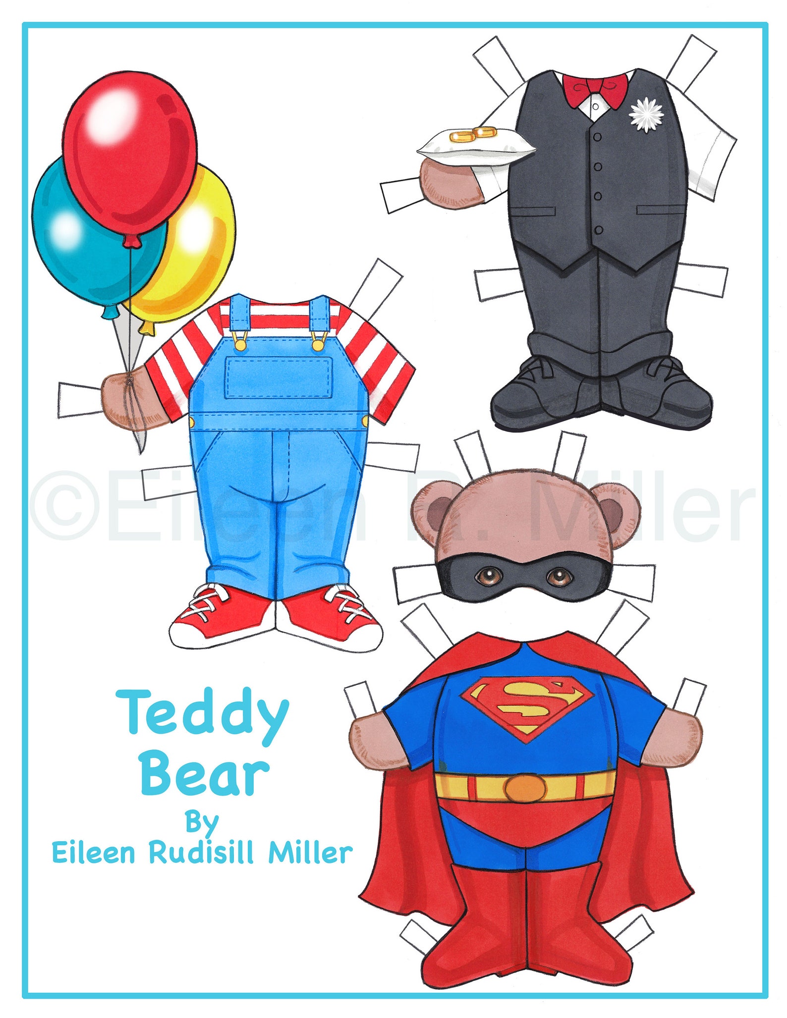 Teddy Bear Paper Doll - Etsy