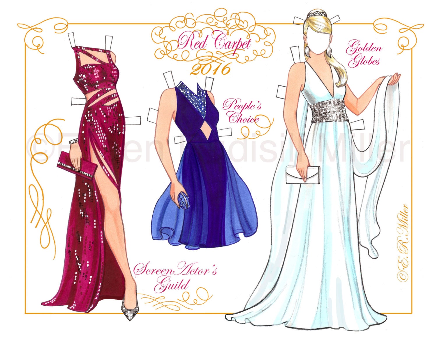 2016 Red Carpet Paper Doll - Etsy