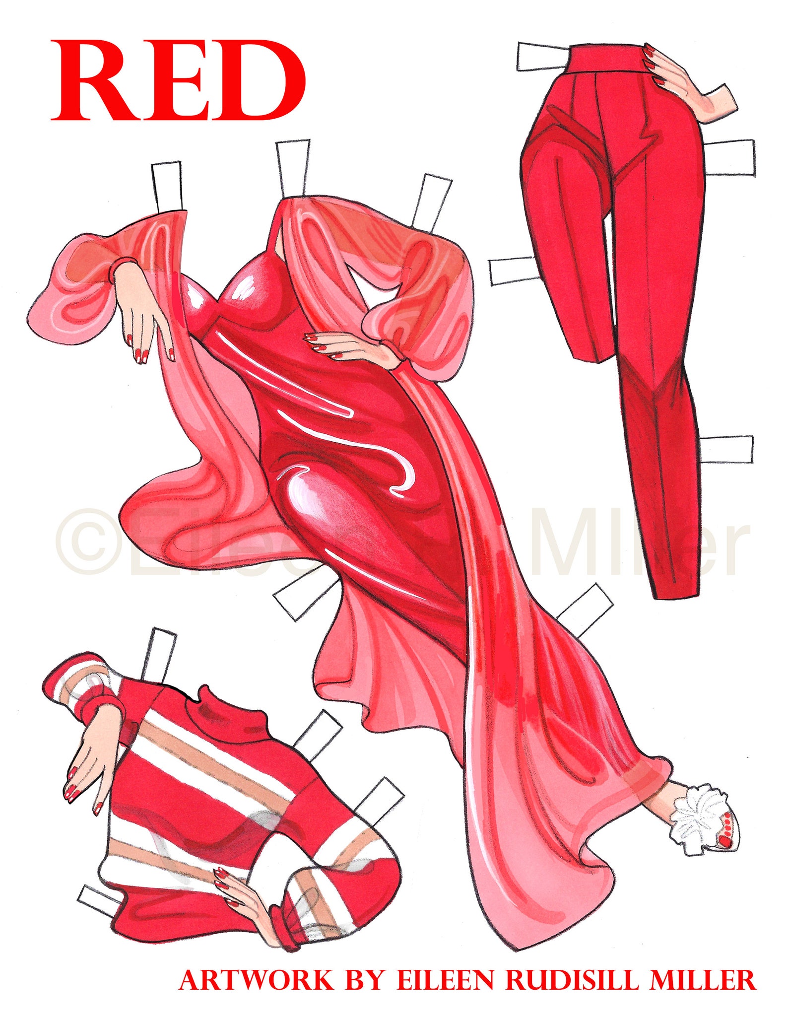 Red Paper Doll - Etsy