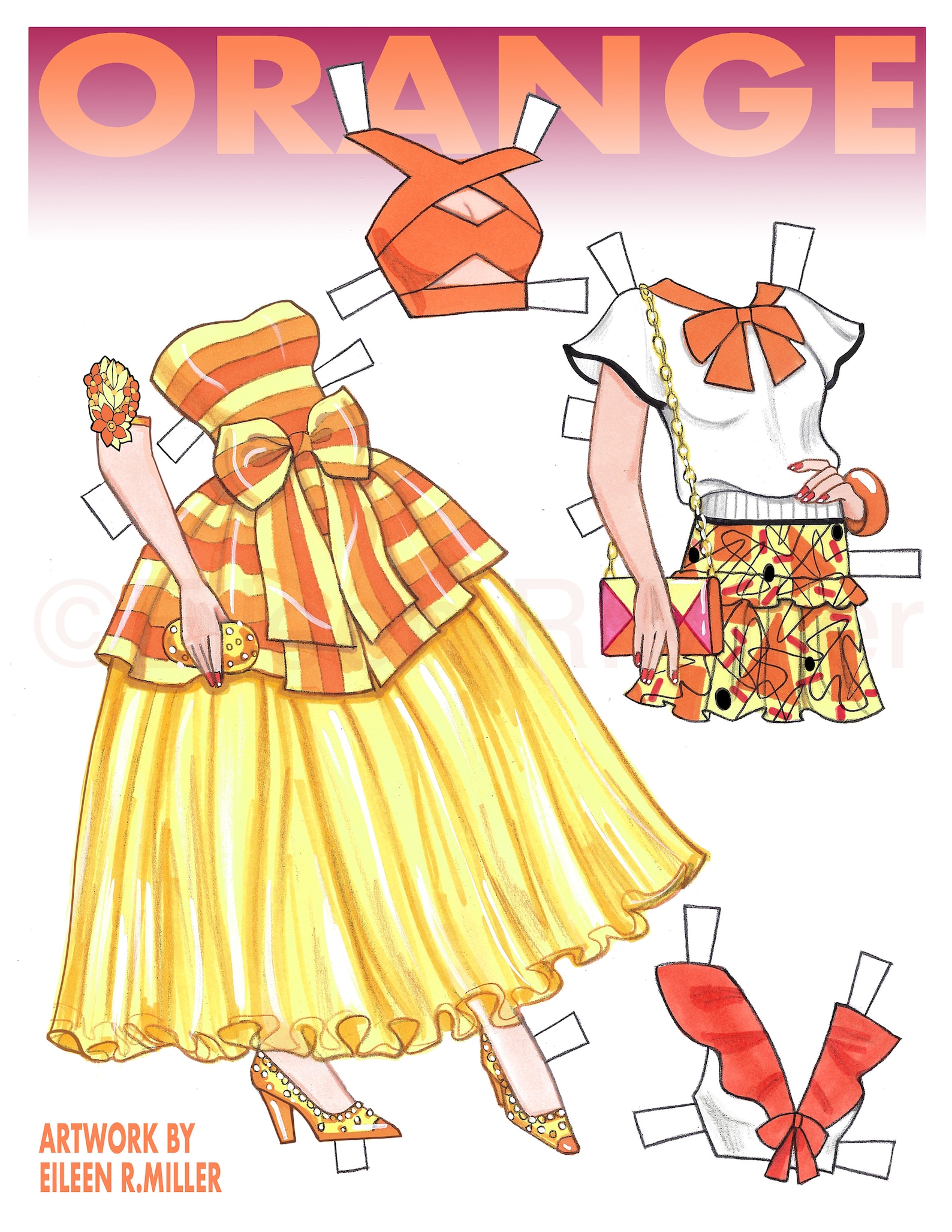 Orange Paper Doll - Etsy