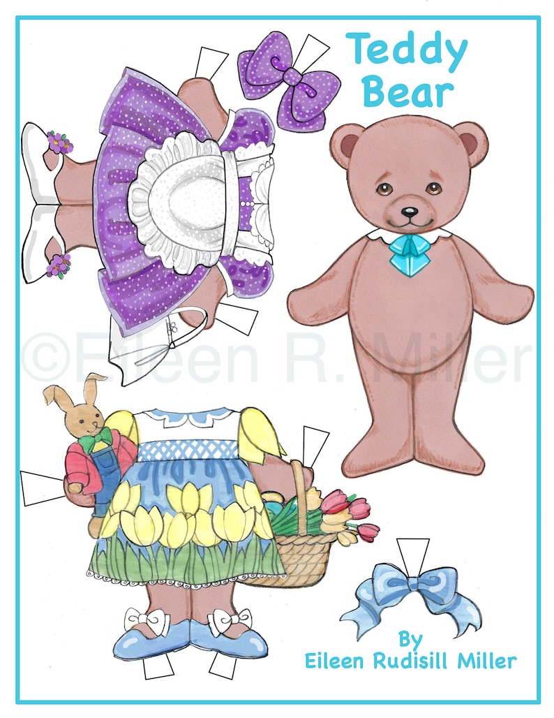 Teddy Bear Paper Doll - Etsy
