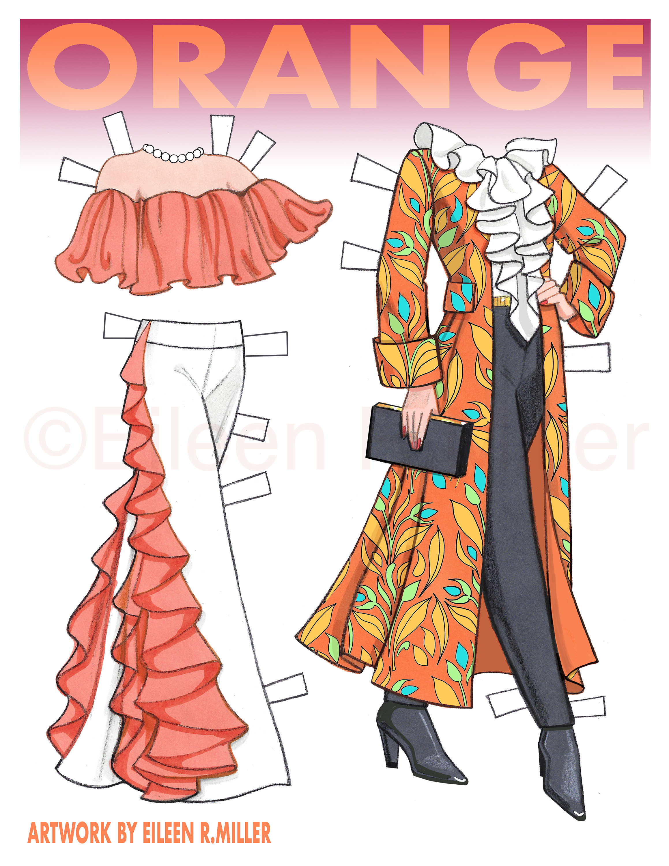 Orange Paper Doll - Etsy