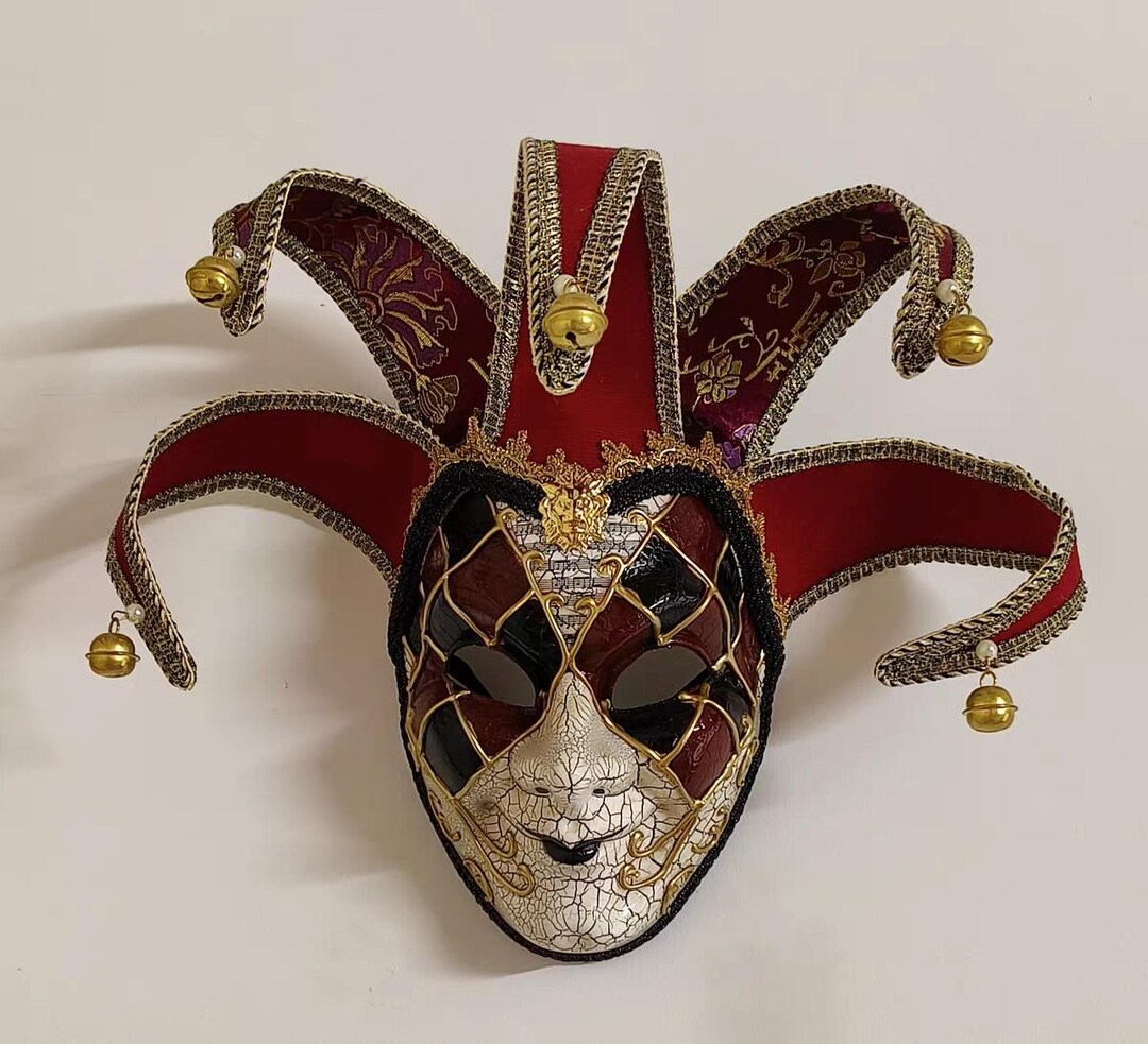 Venetian Jester Mask | Handmade Carnival Masquerade Mask | Baroque Red ...