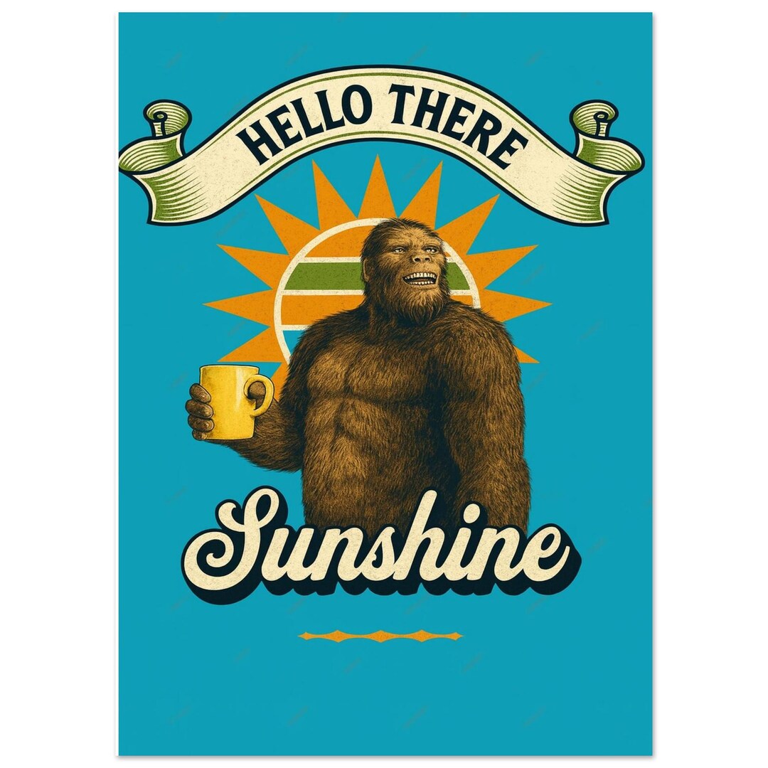 Funny Bigfoot Coffee Poster: Retro Sasquatch Wall Art, 5x7 Semi-gloss ...