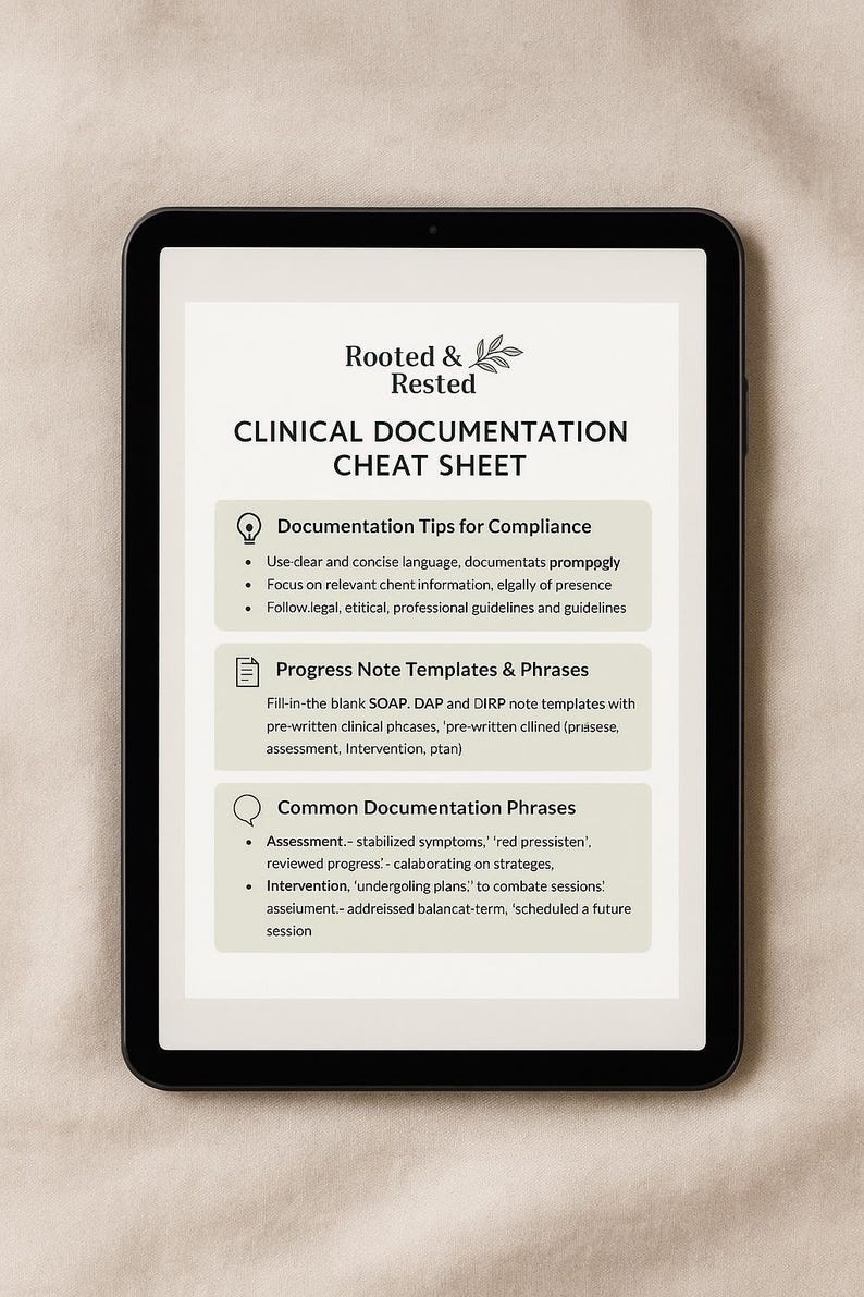 Clinical Documentation Cheat Sheet — Therapist Note Templates + Phrases ...