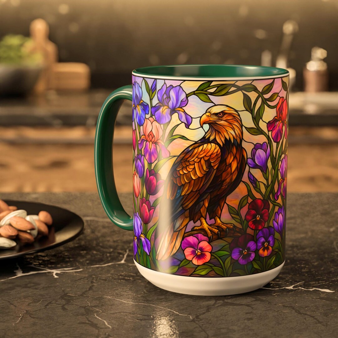 Stained Glass Eagle Mug 15oz - Spring Floral Coffee Cup for Nature ...