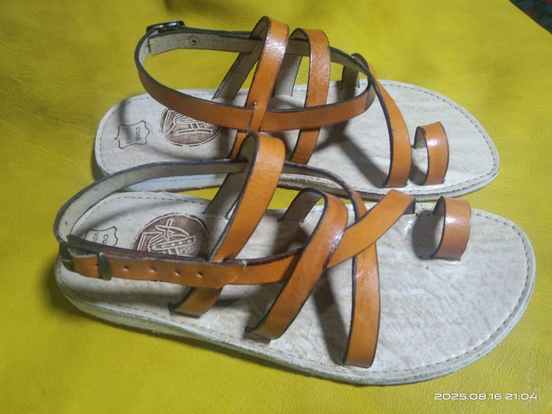 Handmade Moroccan Leather Sandals – Natural Tan Strappy Design – Unisex ...