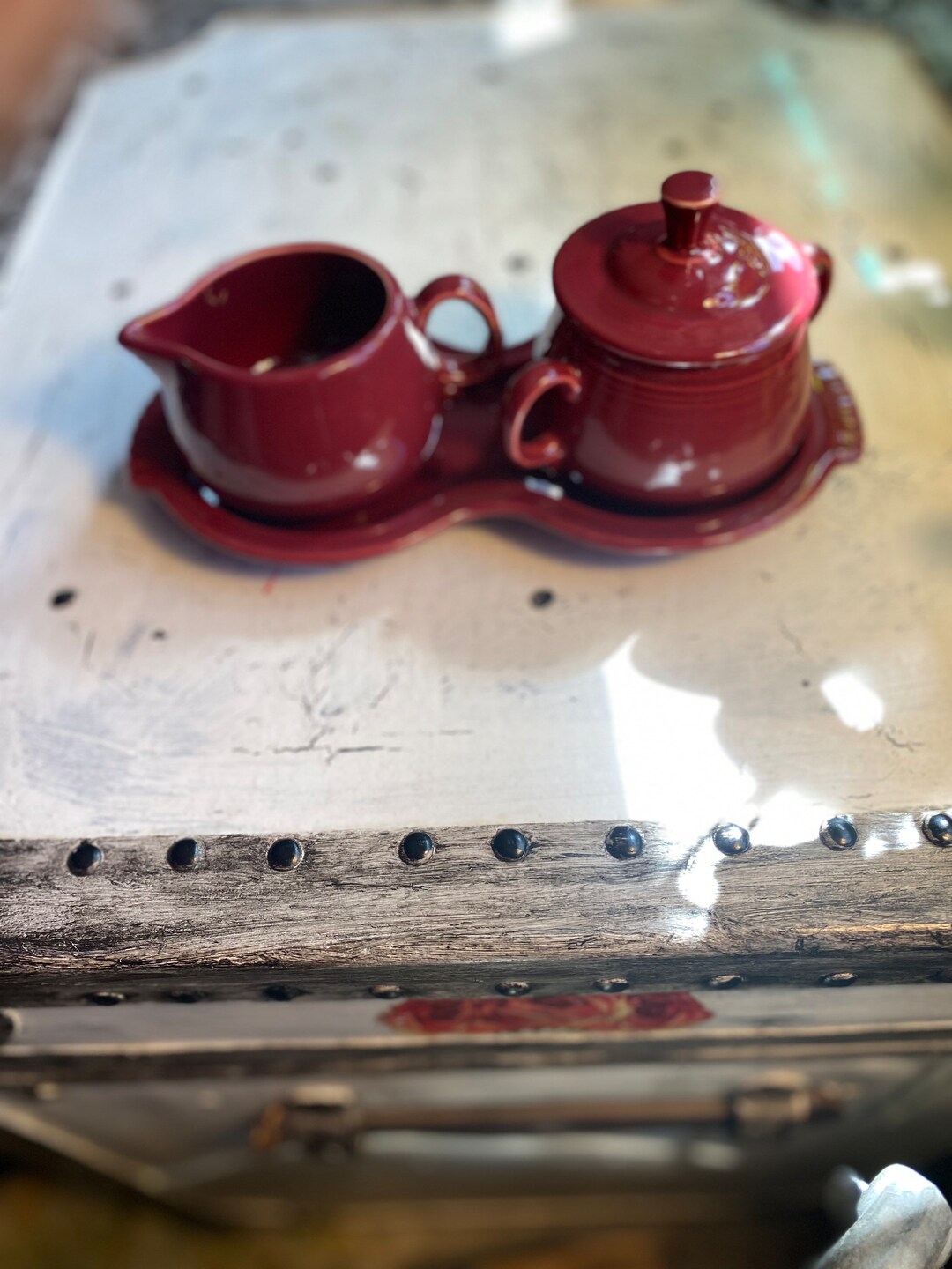 Fiesta Ware Claret Sugar and Creamer Caddy - Etsy