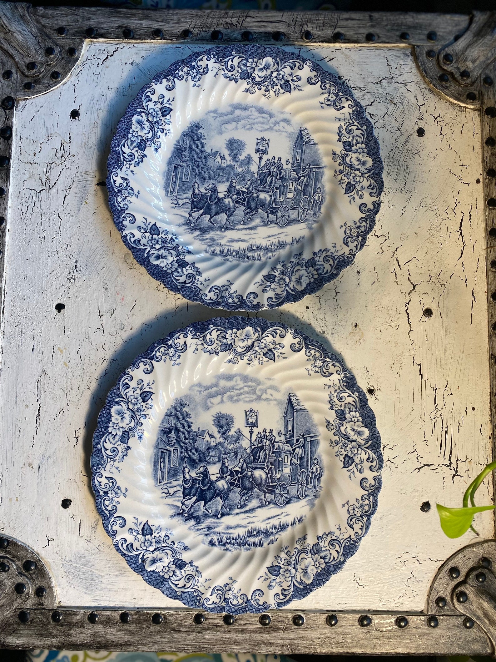 2 Johnson Bros 9 7/8 Blue Coaching Scenes Dinner Plates - Etsy