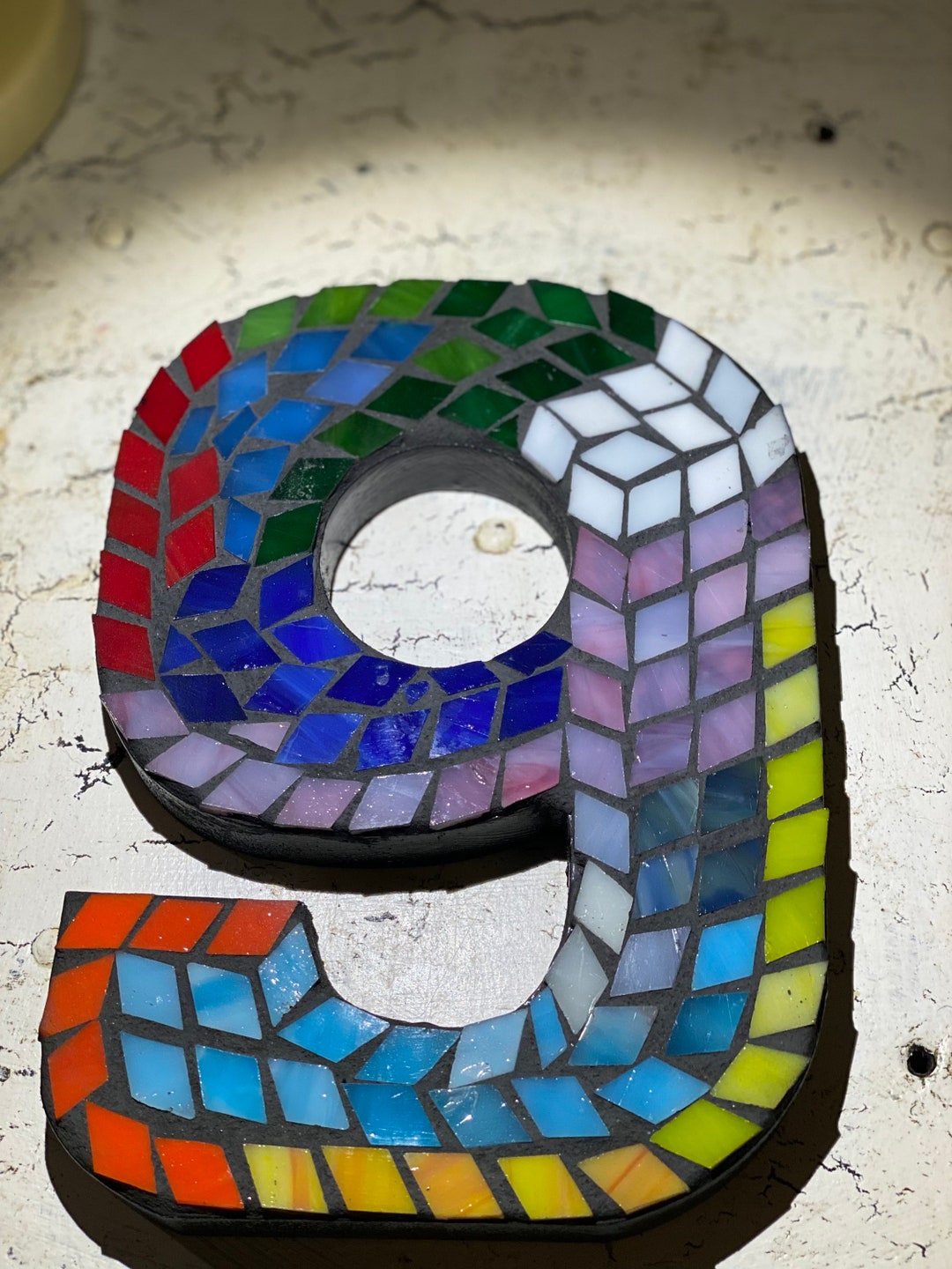 Stained Glass Mosaic House Number 9 Stands 9"x 7" Handcrafted - Etsy