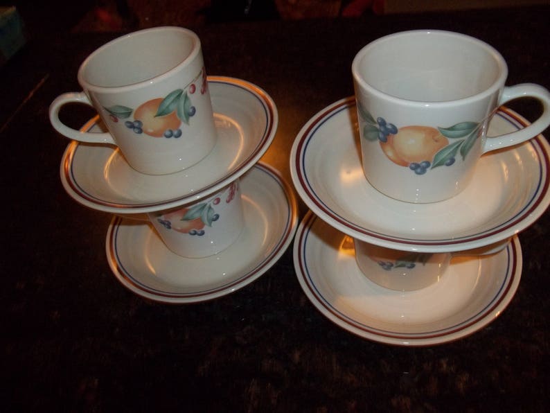 4 Corelle Abundance Coffee Tea Cups and 4 Saucers Made in - Etsy