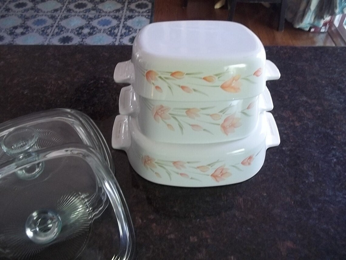 Peach Floral Corning Ware Set of 3 1 & 1 1/2 and 2 Quart - Etsy