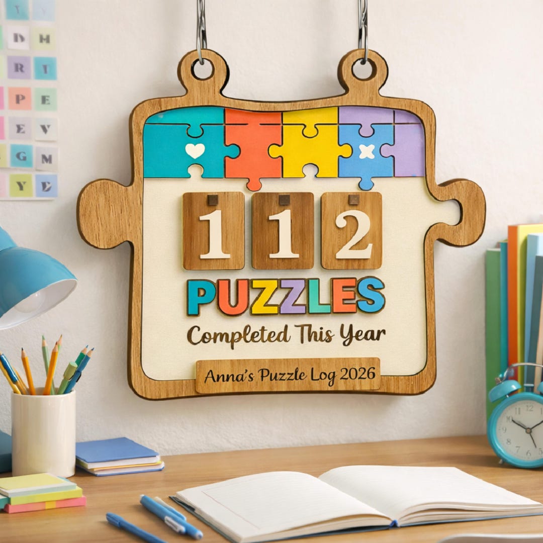 Puzzle Wooden Tracker Sign, Puzzles Completed This Year Tracker, Wooden ...