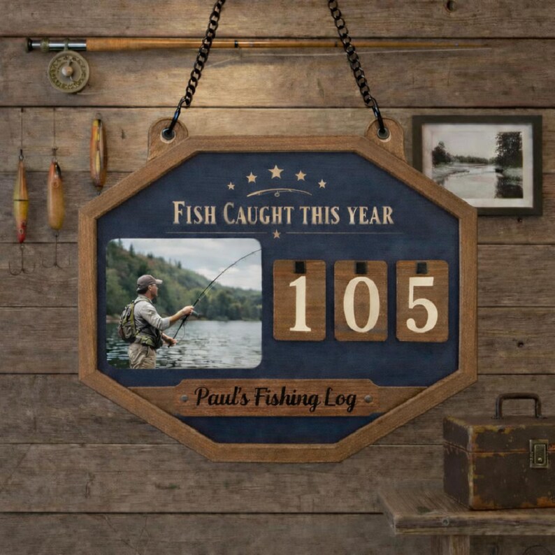 Custom Photo Fish Caught This Year Tracker Sign, Custom Wooden Decor ...
