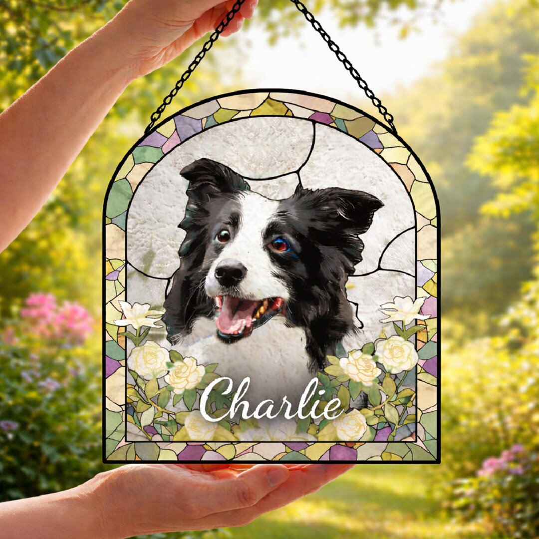 Custom Pet Portrait Stained Glass Suncatcher, Stained Glass Dog ...