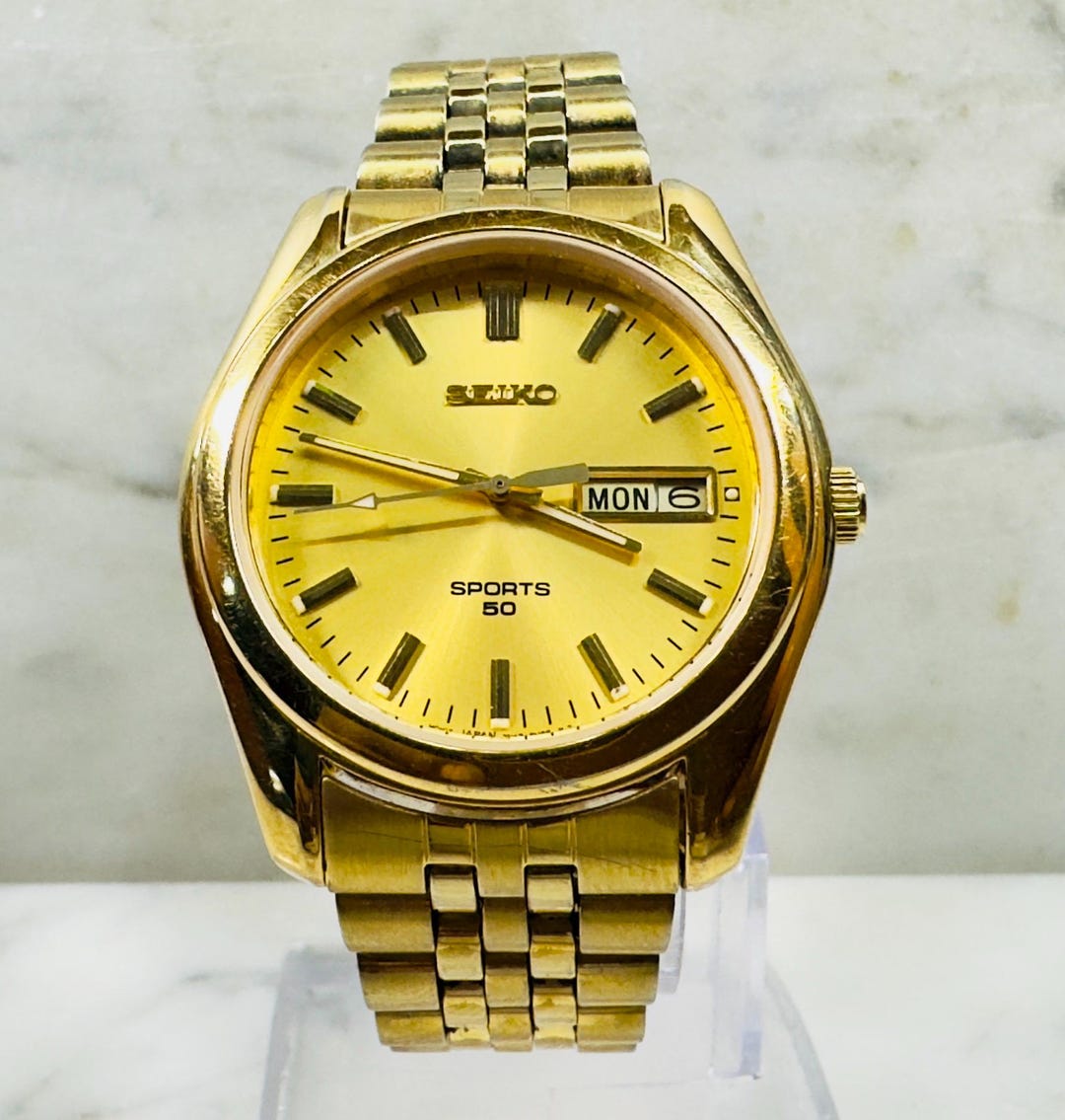 Vintage Seiko Sports 50 Quartz Mens Watch Gold Tone Day Date Japan - Etsy