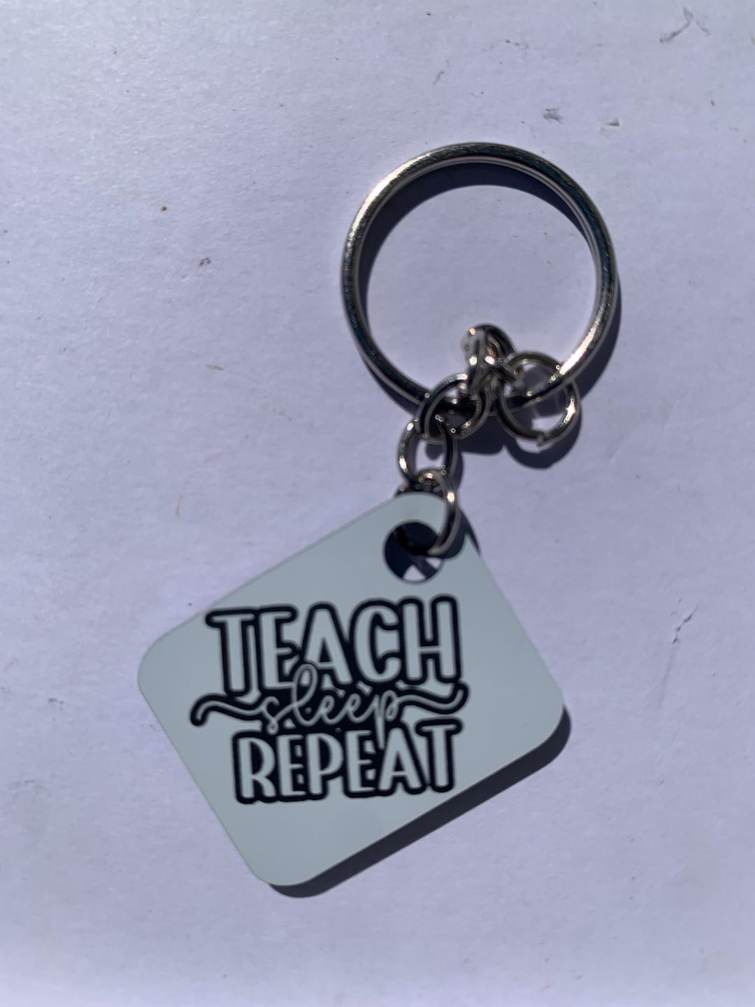 Laser-engraved Acrylic Keychain: Teach Sleep Repeat - Silver Keyring - Etsy