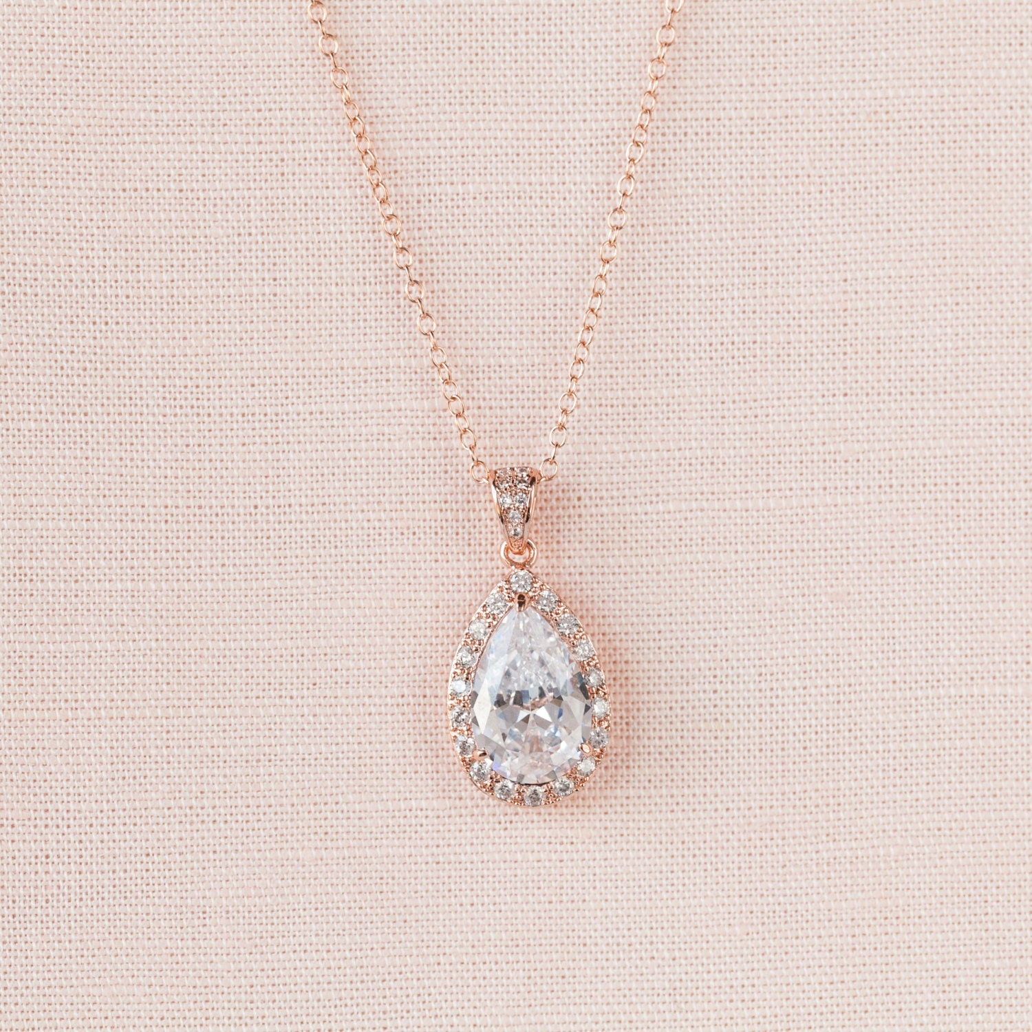 Rose Gold Bridal Necklace Crystal Wedding Necklace Rose Gold Etsy