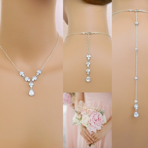 Rose Gold Bridal Necklace Wedding Backdrop Necklace Crystal Etsy