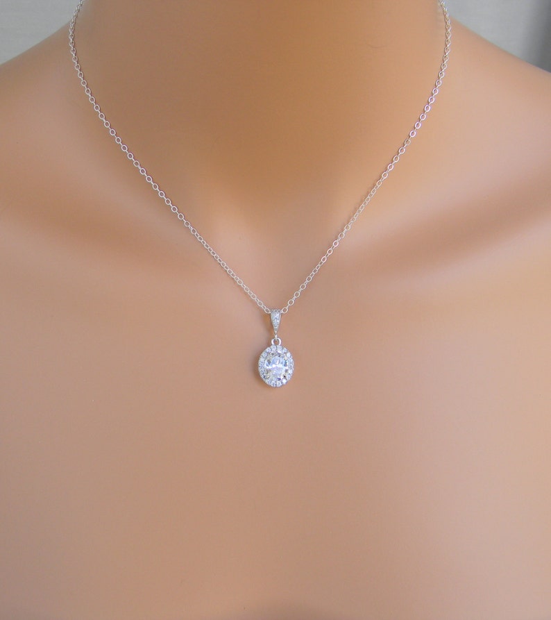 Oval Wedding Necklace Crystal Bridal Pendant Filigree | Etsy
