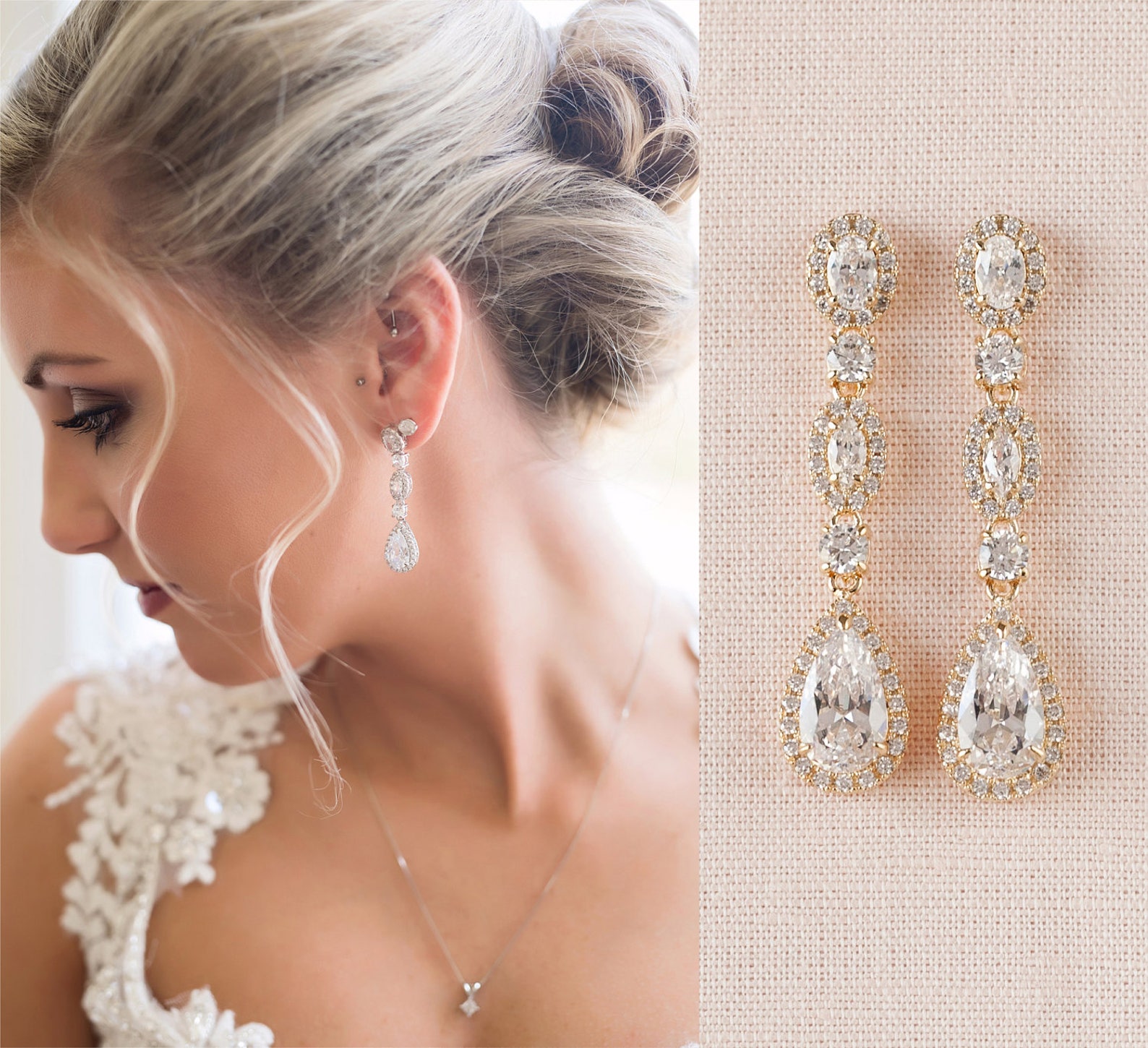 Gold Bridal Earrings Crystal Wedding Earrings Bridesmaid - Etsy