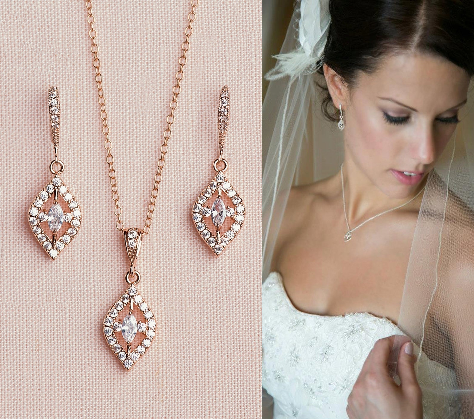 Rose Gold Bridal Jewelry SET Wedding Jewelry Wedding - Etsy