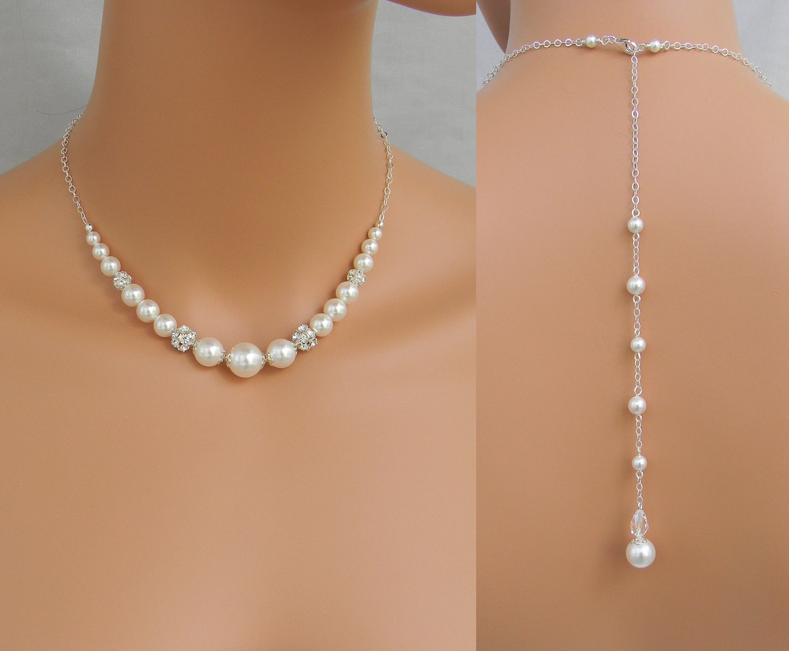 Back drop necklace Pearl Back drop Rose Gold Gold Bridal | Etsy