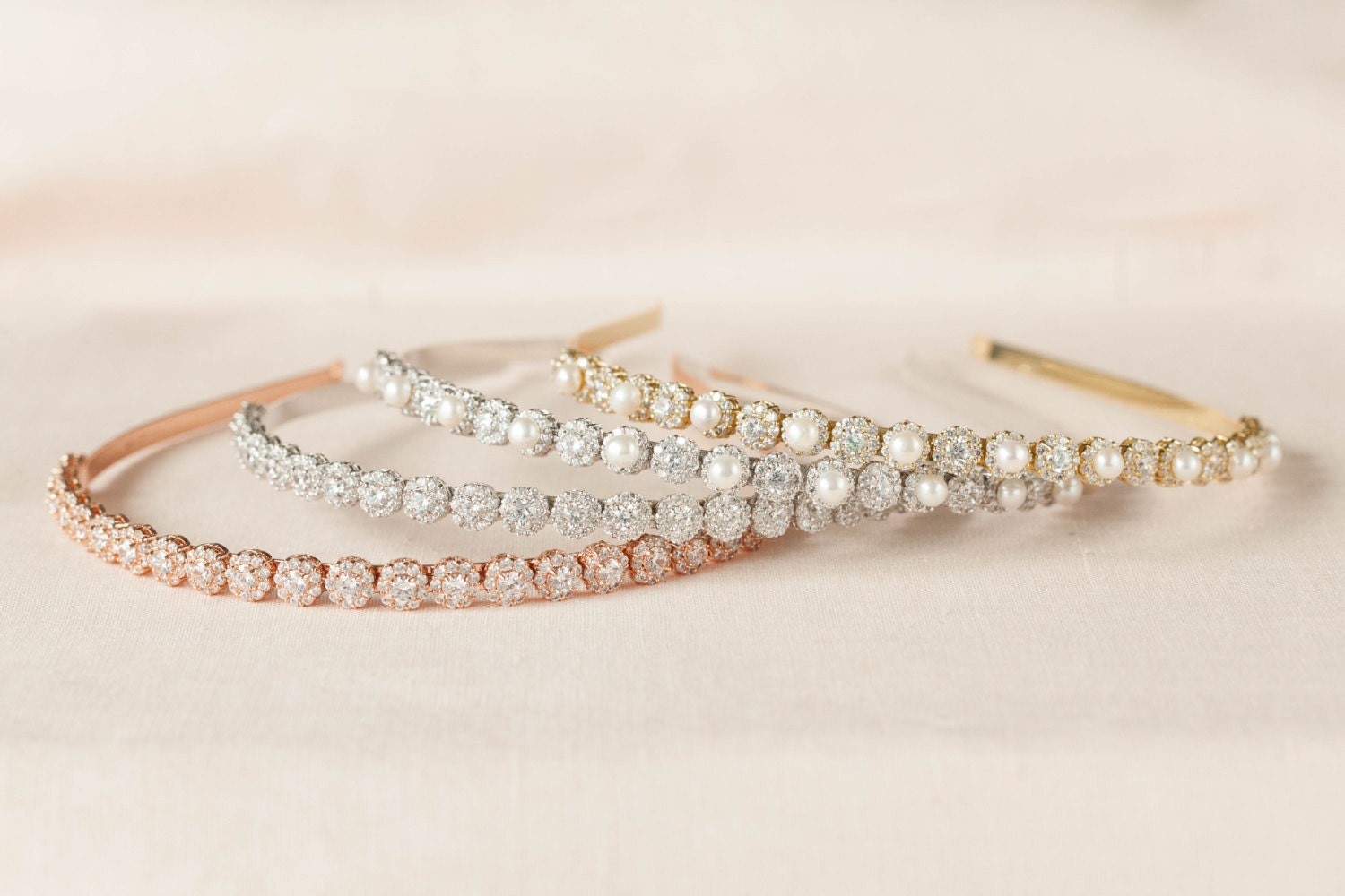 Rose Gold Bridal Headband Simple Crystal Wedding Headband Etsy