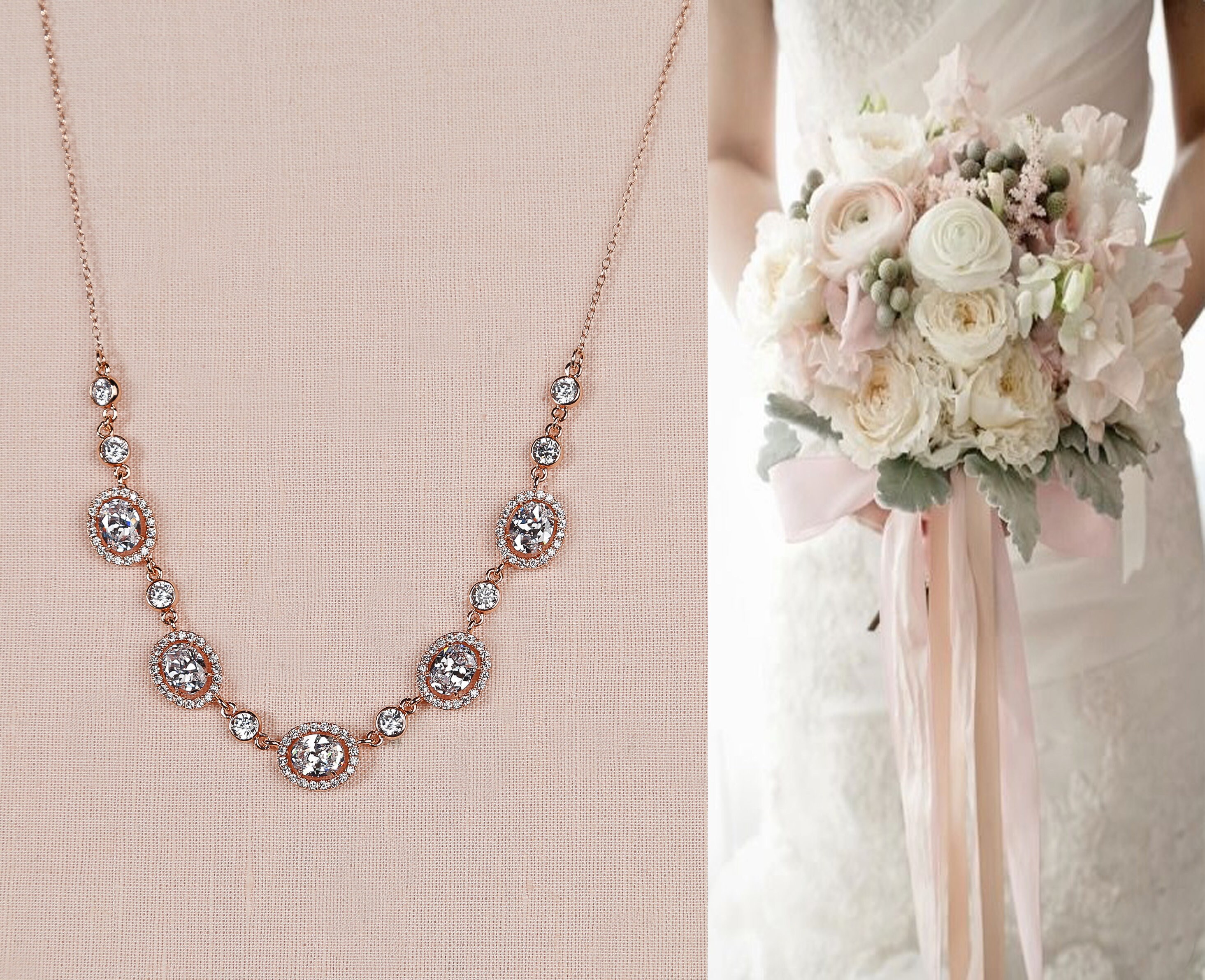 Bridal Necklace Oval Crystal Wedding Earrings and Necklace | Etsy