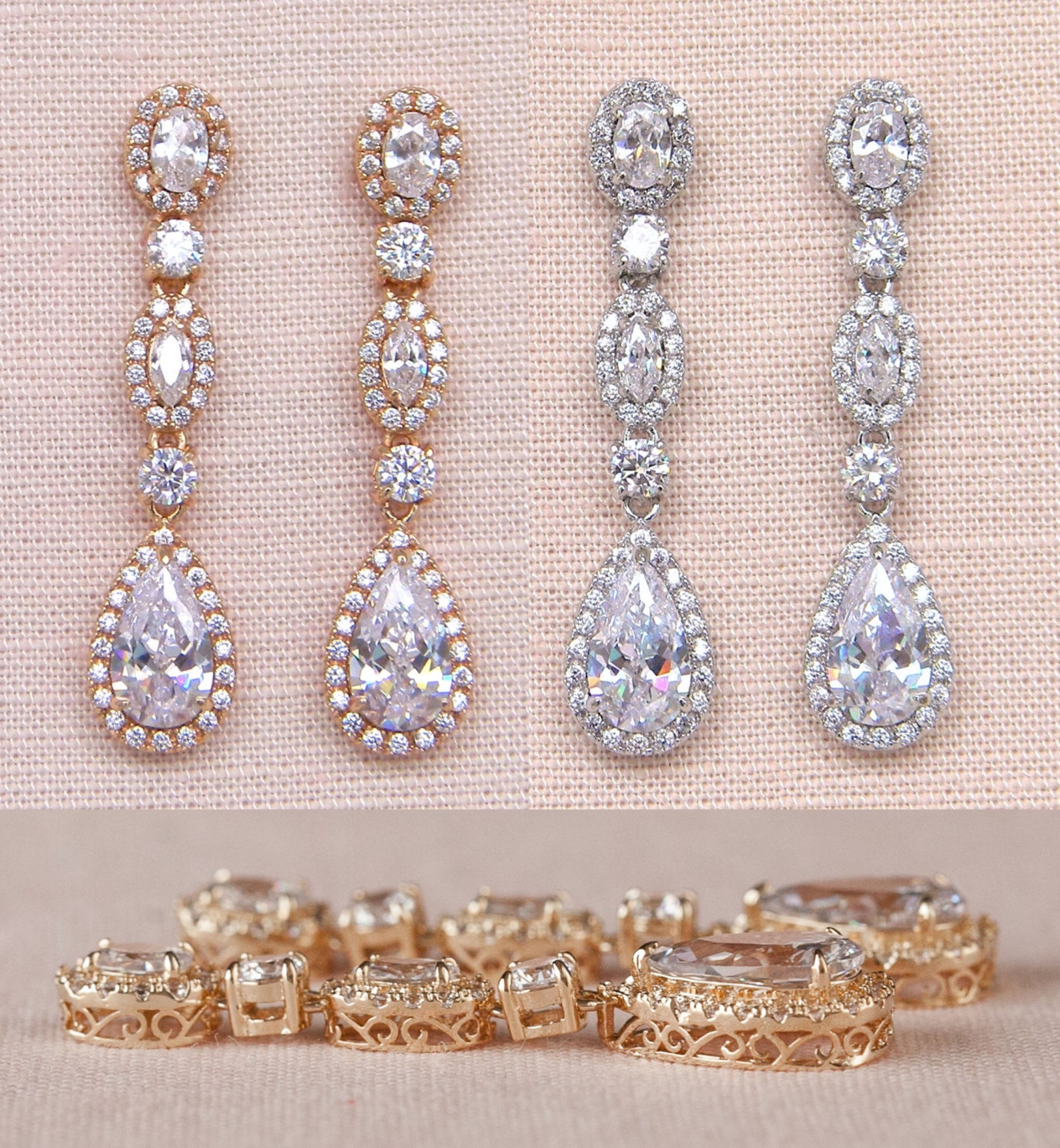 Gold Bridal Earrings Crystal Wedding Earrings Bridesmaid - Etsy