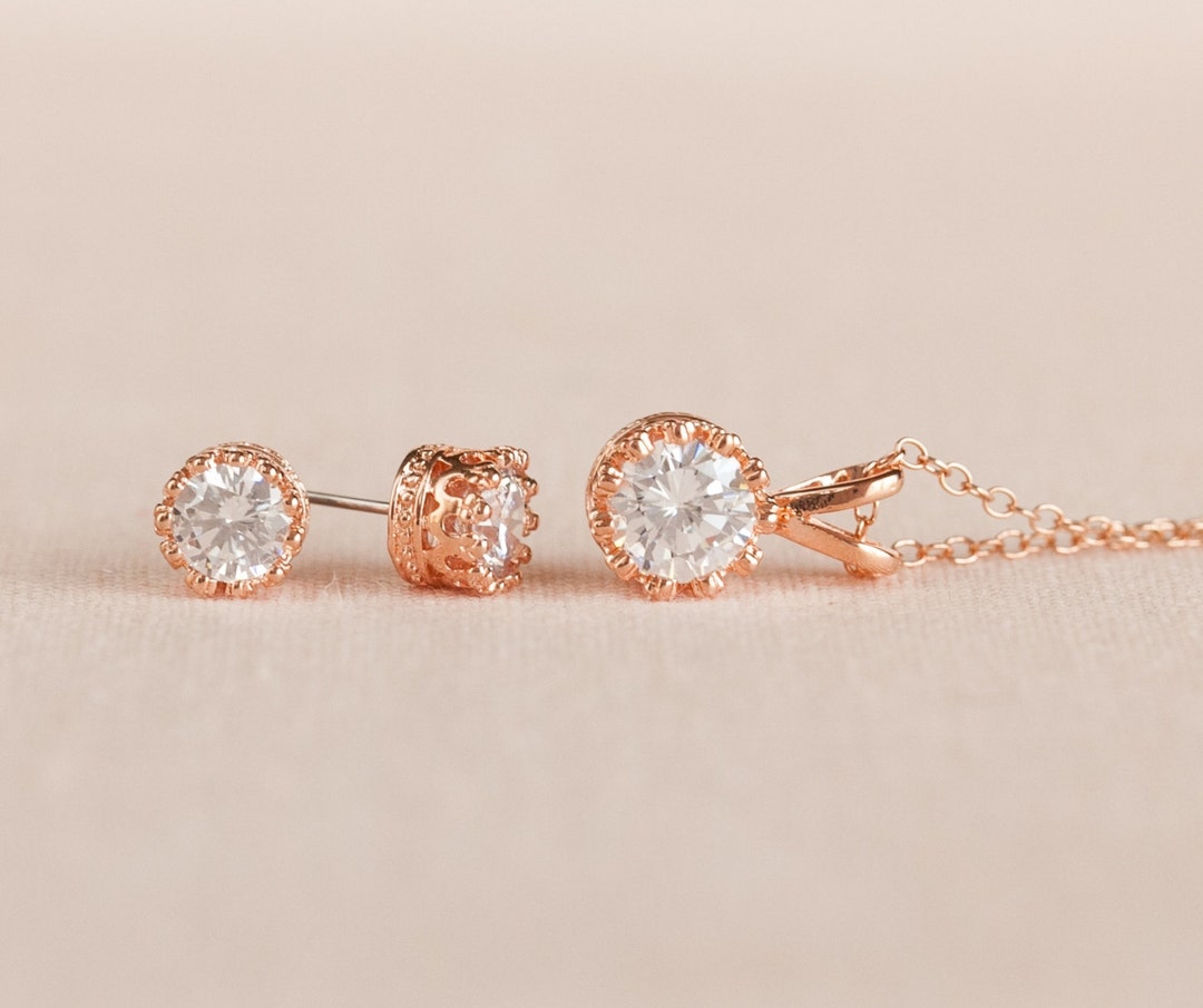 Rose Gold Stud Earrings, Bridal Earrings, Bridesmaids Jewelry, Vintage ...
