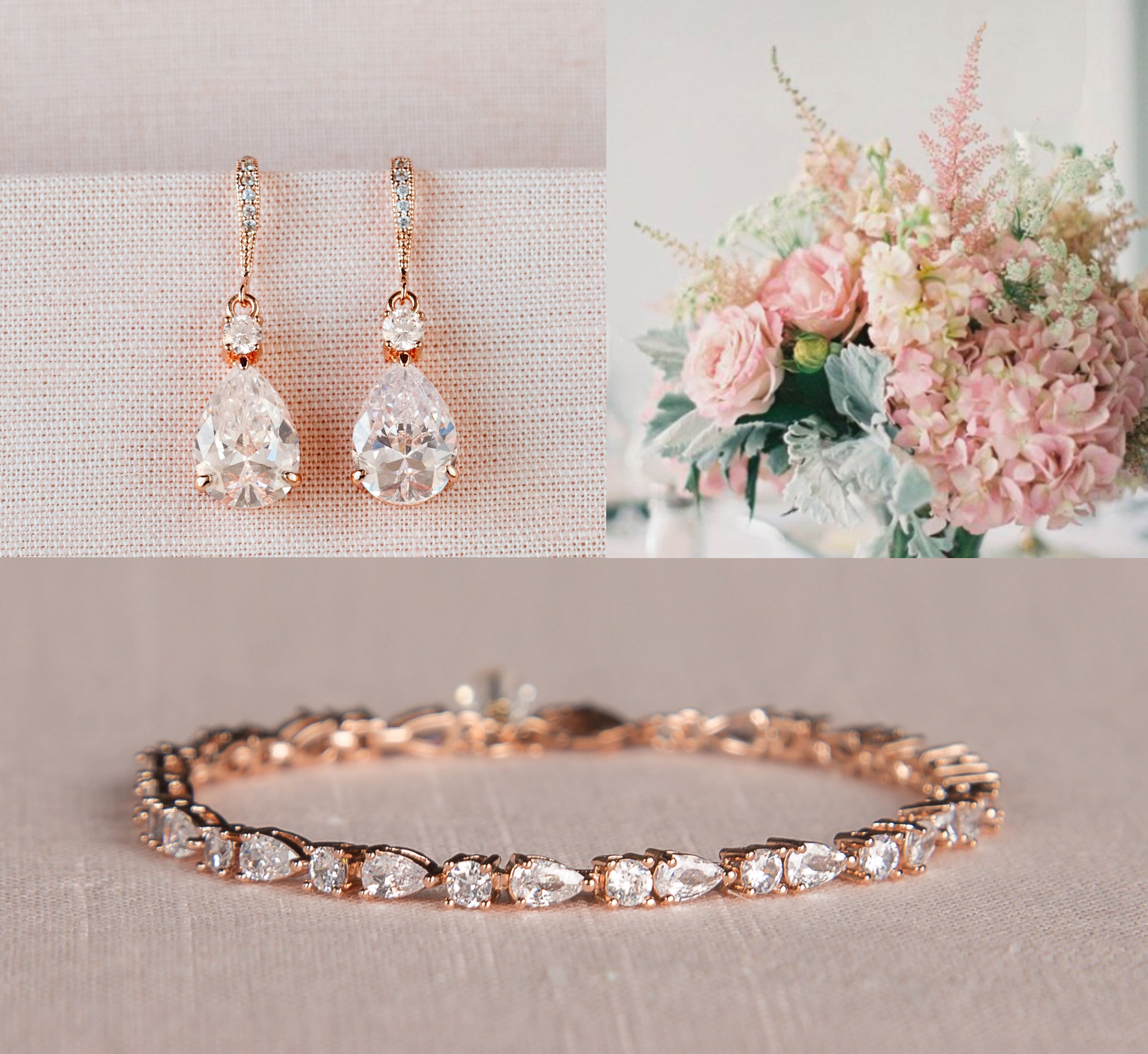 Rose Gold Bridal Earrings Crystal Wedding earrings & | Etsy