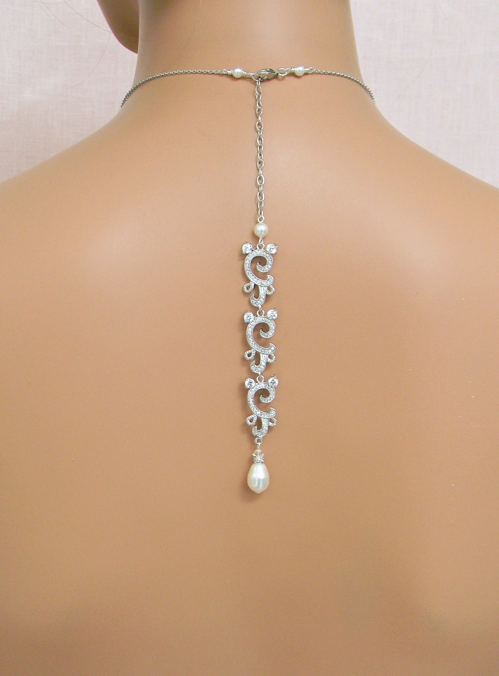 Backdrop Bridal Necklace Pearl Wedding Necklace Back Drop | Etsy