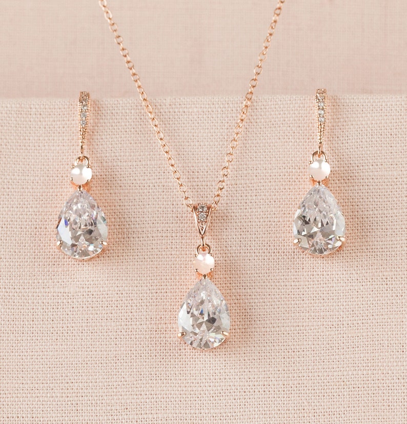 Crystal Bridal Necklace, Crystal Wedding Pendant, Rose Gold Bridal ...