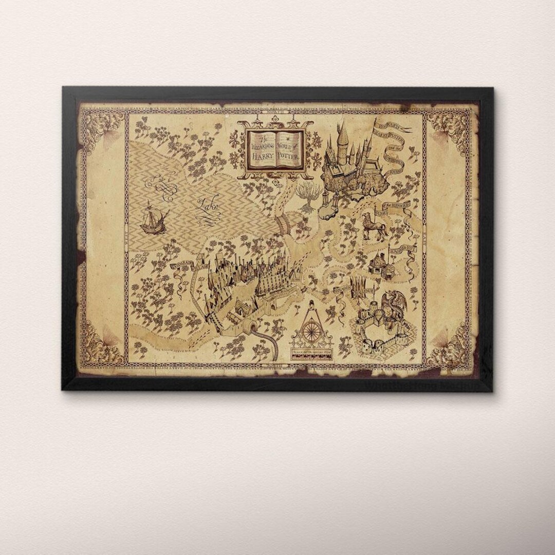 Hogwarts Map Poster Wizarding World Canvas Fantasy Wizard Map Wall Art ...