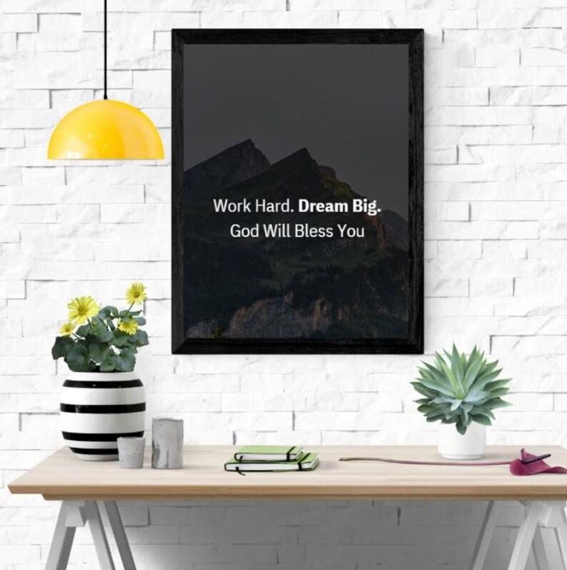 Christian Bible Verse Poster: Work Hard, Dream Big, God Bless You - Etsy