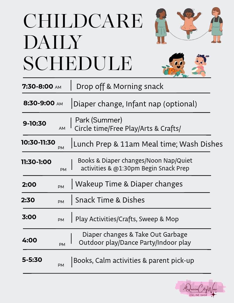 Childcare Daily Schedule - Etsy
