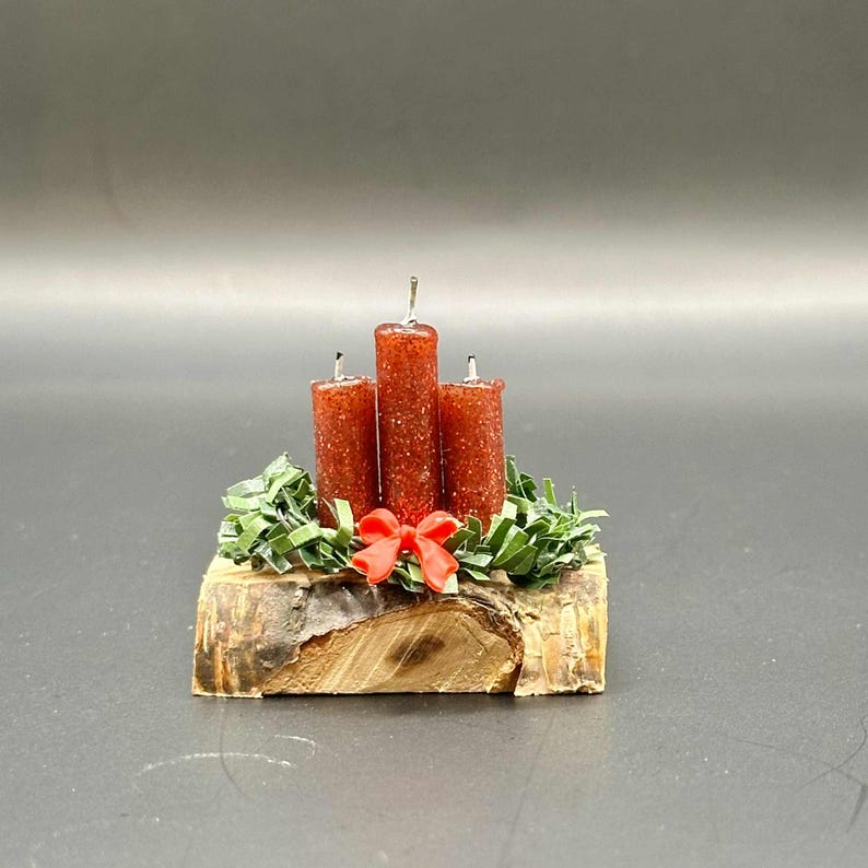Mini Yule Log With Candles & Bow | 1:12 Scale Victorian Dollhouse Decor ...