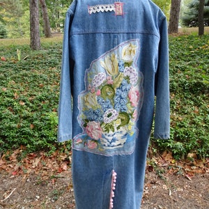 Upcycled Jean Jacket Coat Vintage Denim Artsy LARGE PLUS Women's ...
