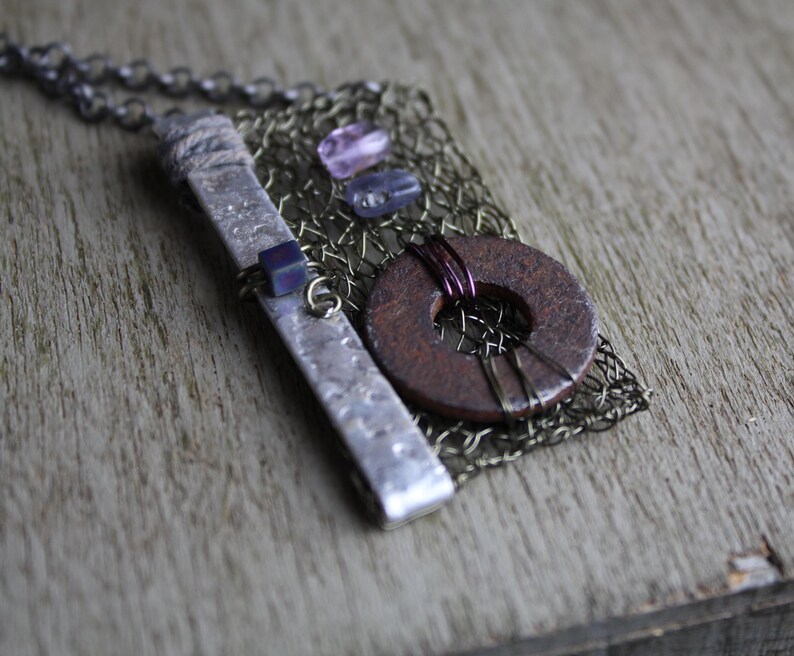 Gunmetal Wire and Gemstone and Reused Objects Pendant Necklace - Etsy