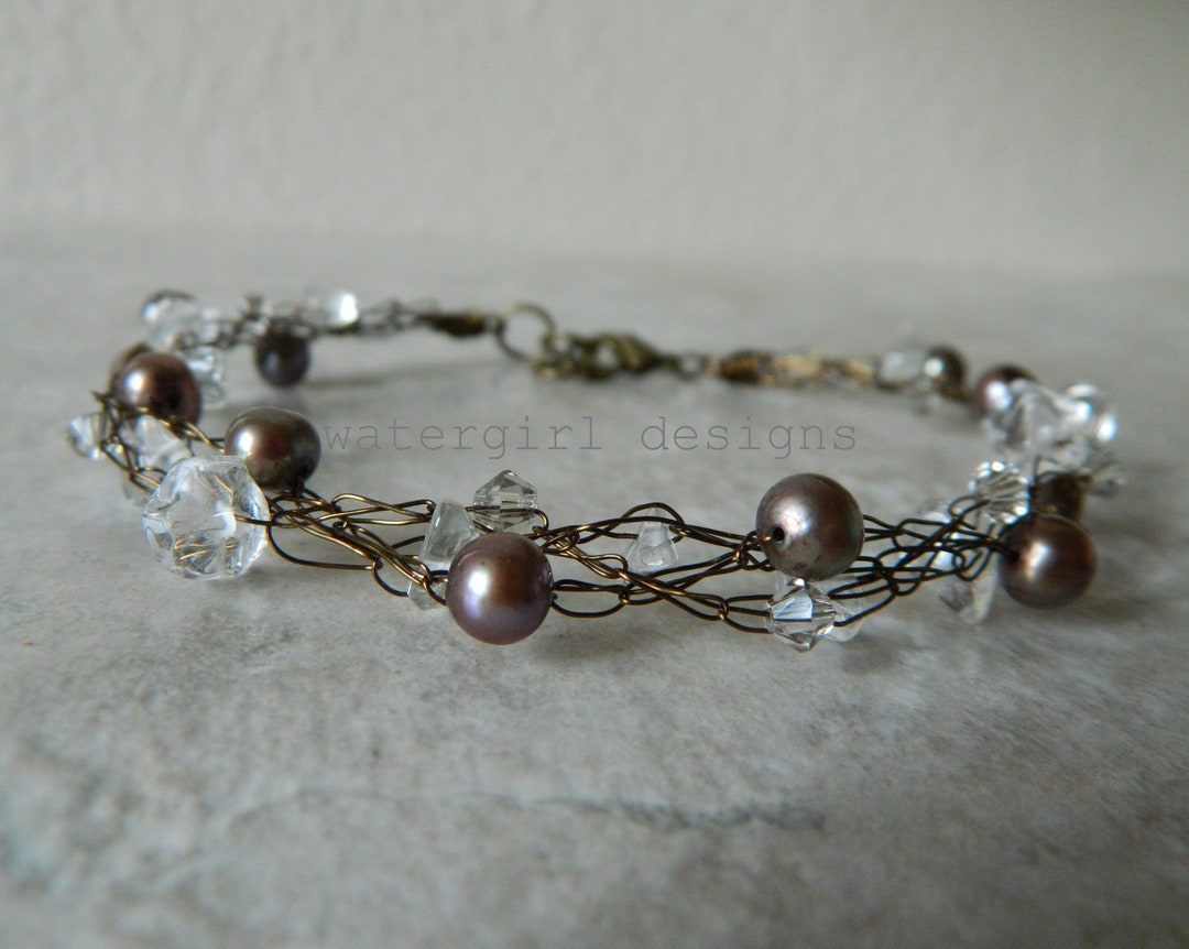 Bronze Wire Anklet With Pearls, Quartz, and Crystals - Etsy