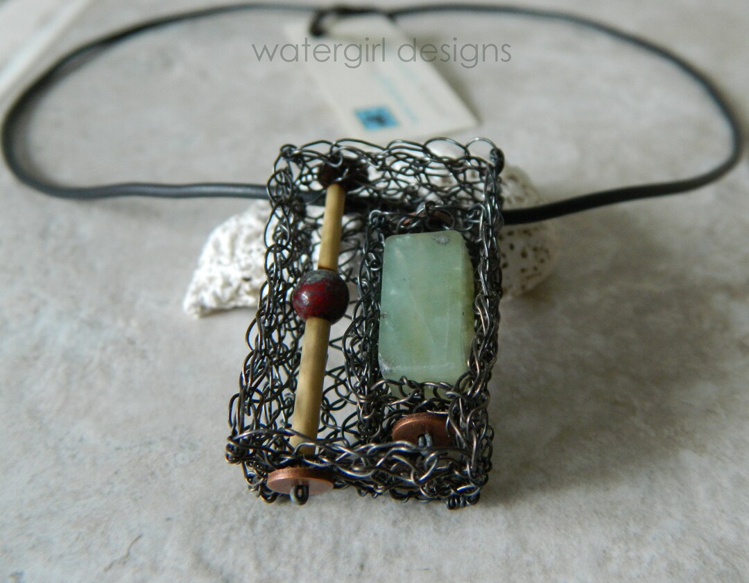 Steel Shadow Box Pendant With Bamboo and Gemstones - Etsy