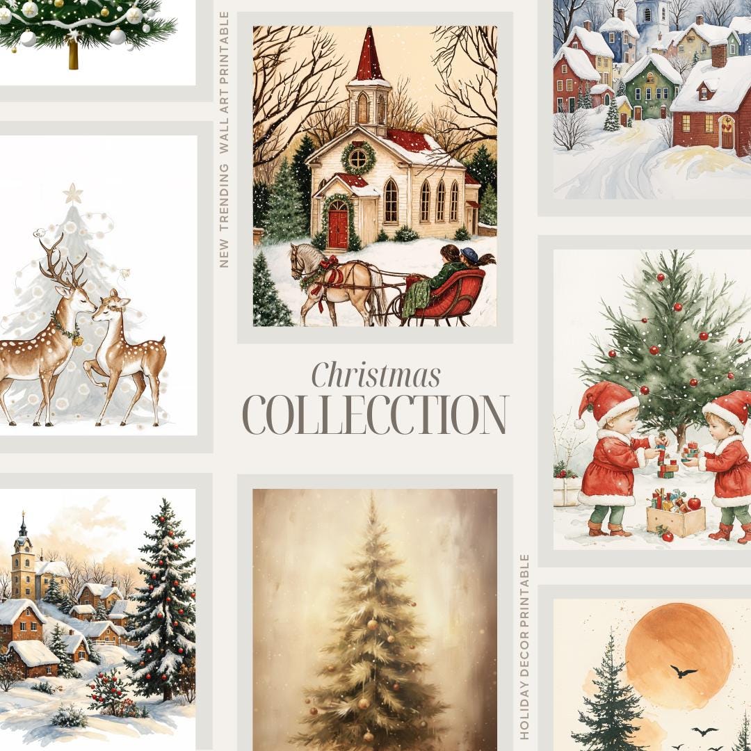 Christmas Art Prints Holiday Poster, Winter Wall Printing & Christmas ...